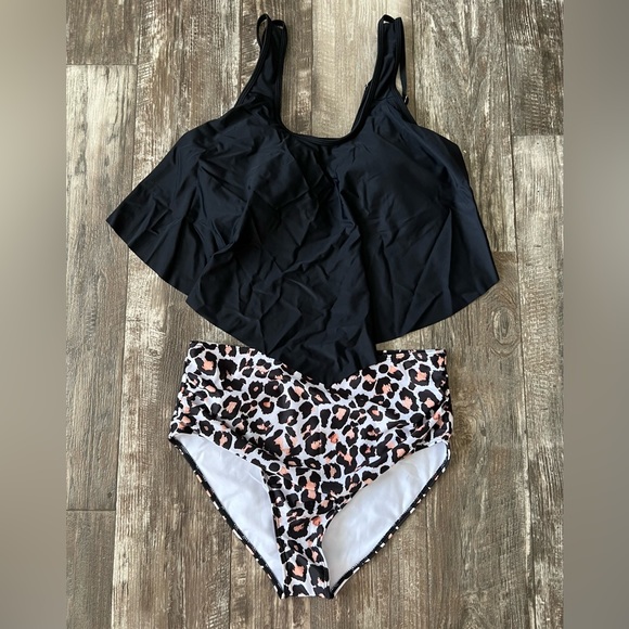 Shein Swim 2piece Plus Size Black And Cheetah Swimsuit Poshmark